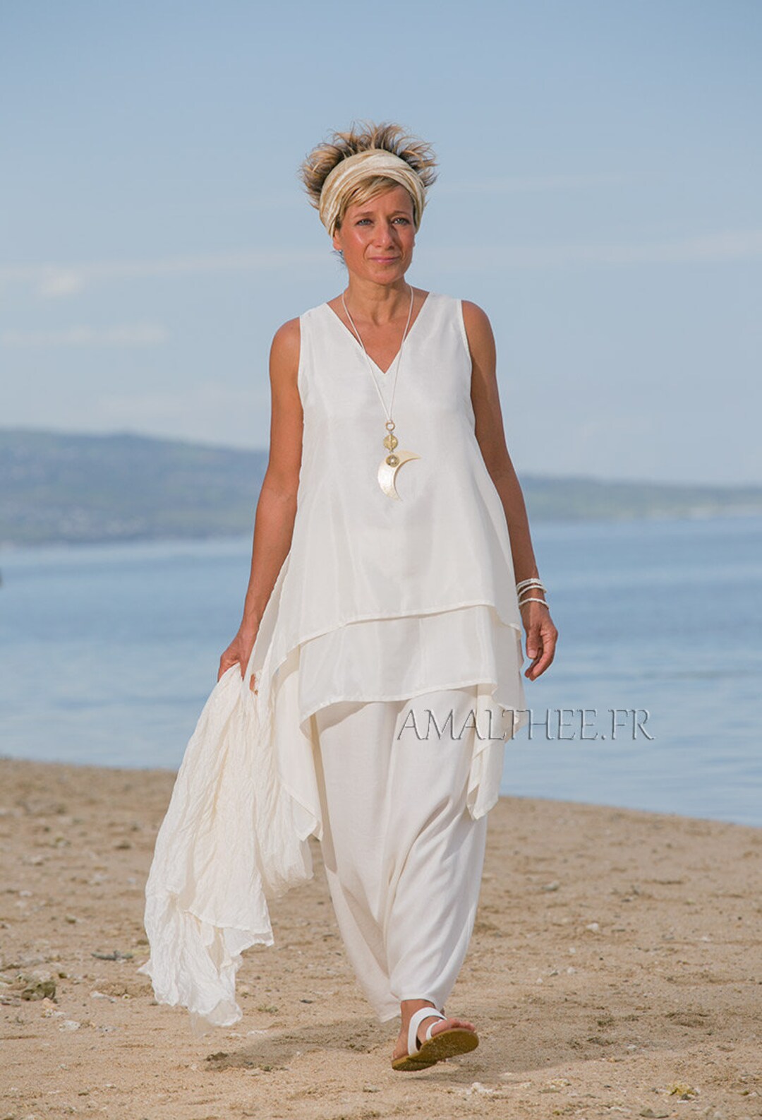 Women's White Silk Top, Women's White Boho Top, White Silk Tank Top ...