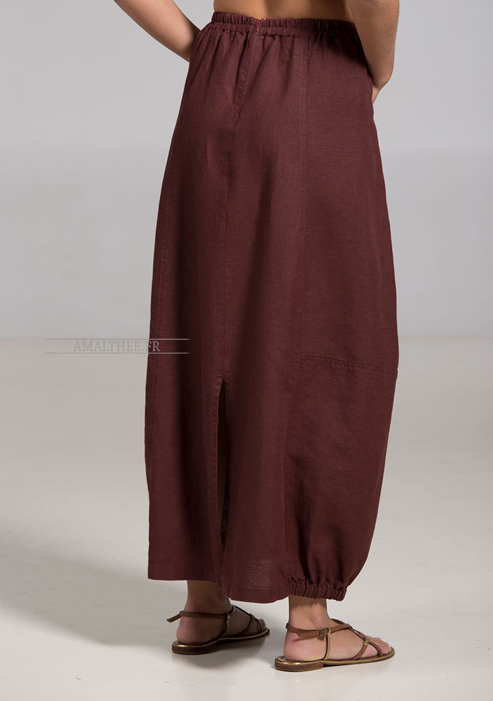 Jupe en lin acajou longue jupe élastique jupe bohème chic - Etsy France