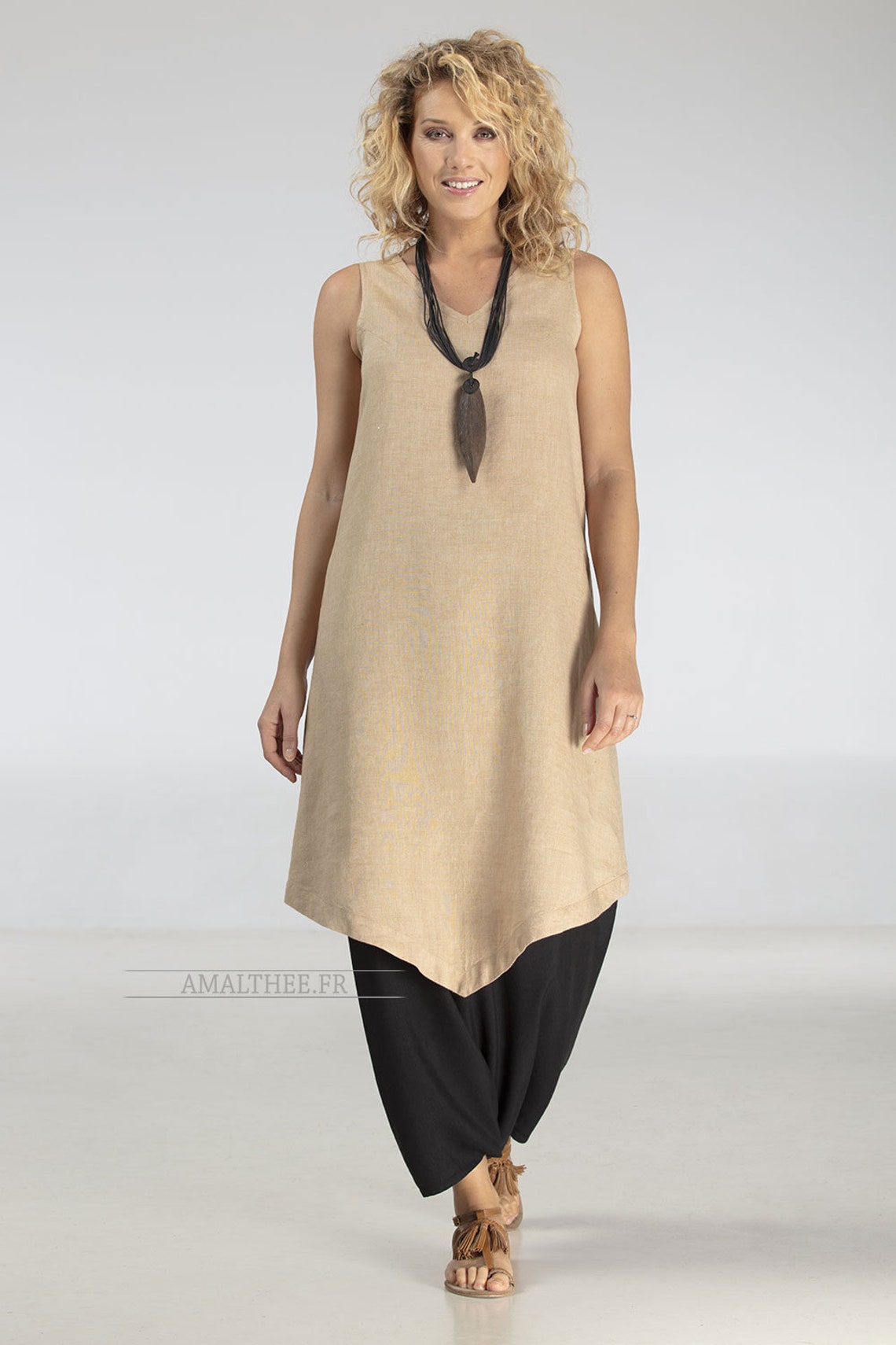 Tunique longue femme tunique en lin top bohème chic robe - Etsy France