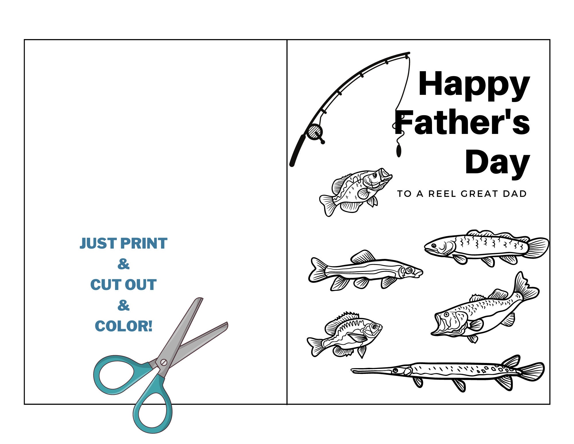 Printable Father's Day Card FISHING | Coloring Greeting Card | Kids ...