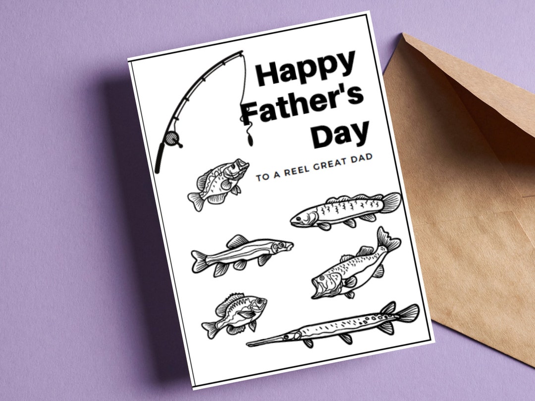 Printable Father's Day Card FISHING | Coloring Greeting Card | Kids ...