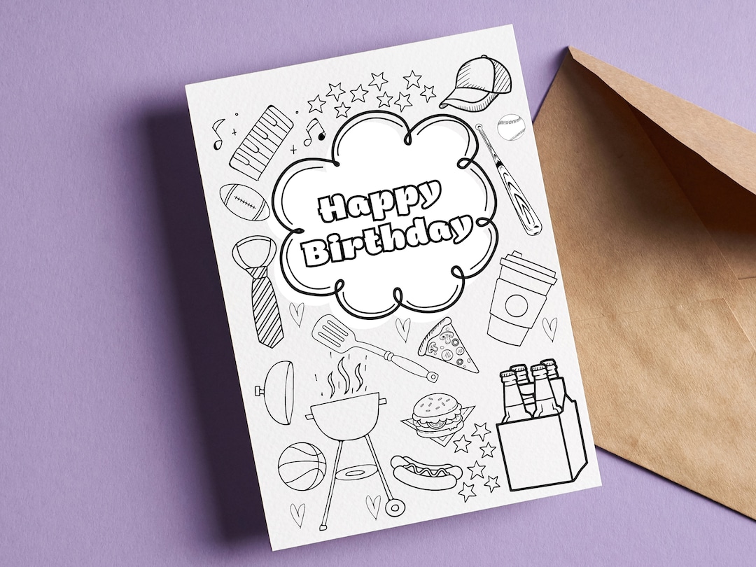 Printable Birthday Card | Coloring Greeting Card | Kids Color Birthday ...