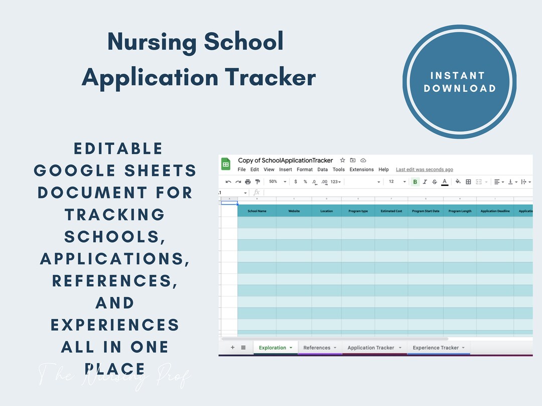 Nursing School Application Tracker, Nursing Application Spreadsheet ...