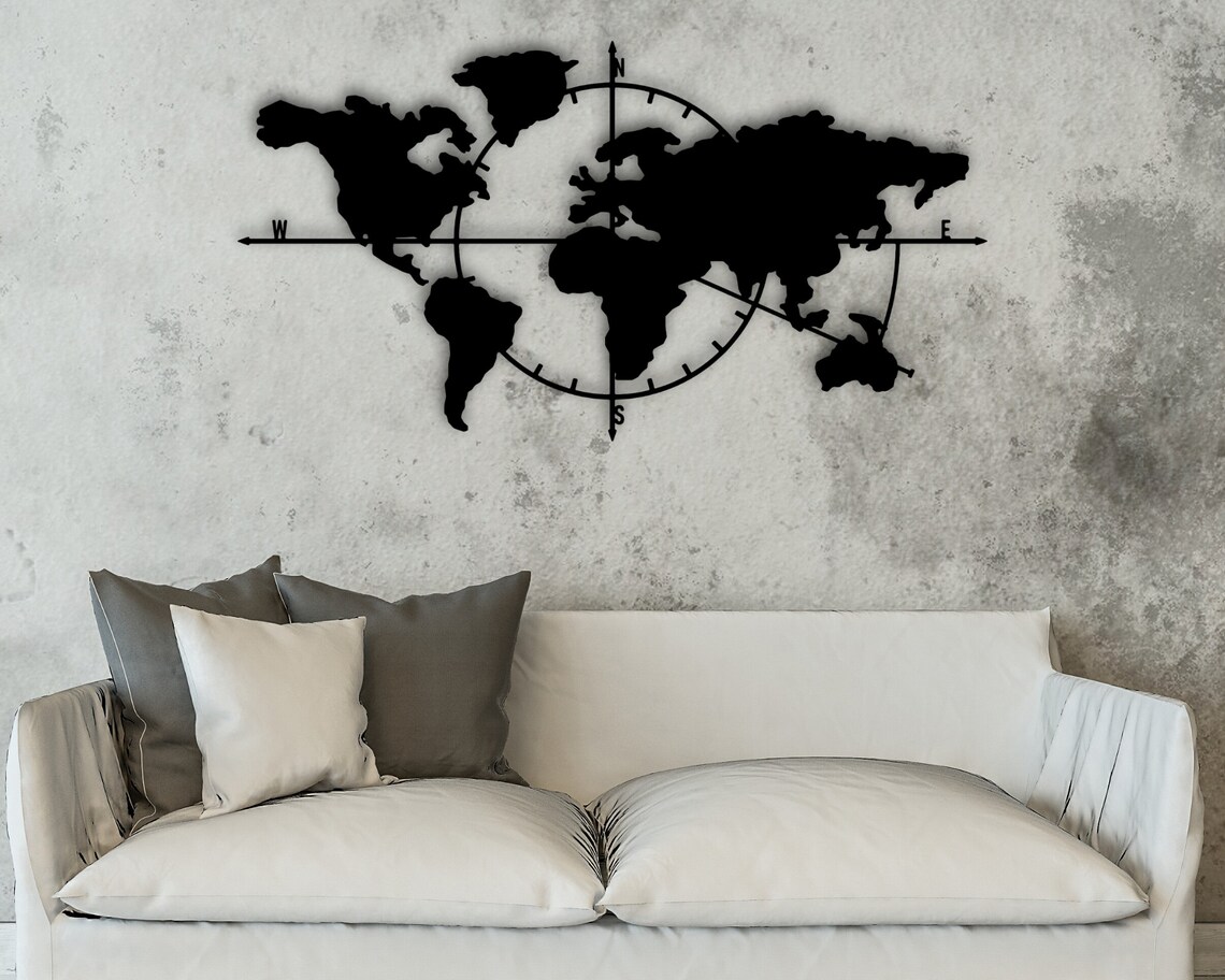 Metal World Map World Map Metal Wall Decor Metal Wall Art - Etsy