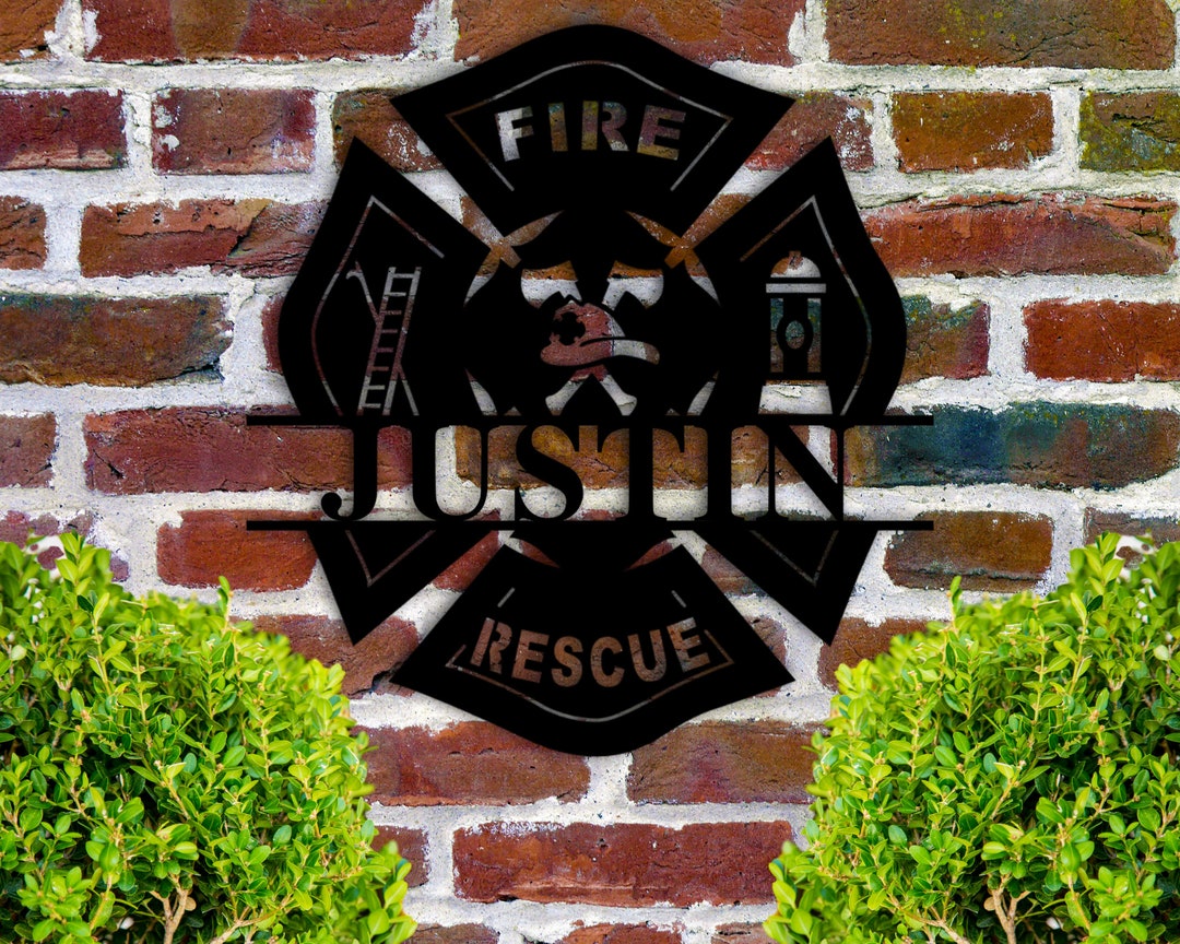 Fireman Sign With Last Name Personalized, Metal Maltese Cross Sign ...