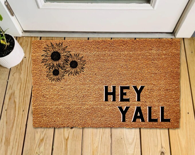 Welcome Y'all Doormat, Texas Country Welcome Mat, Flocked Coir Outdoor ...