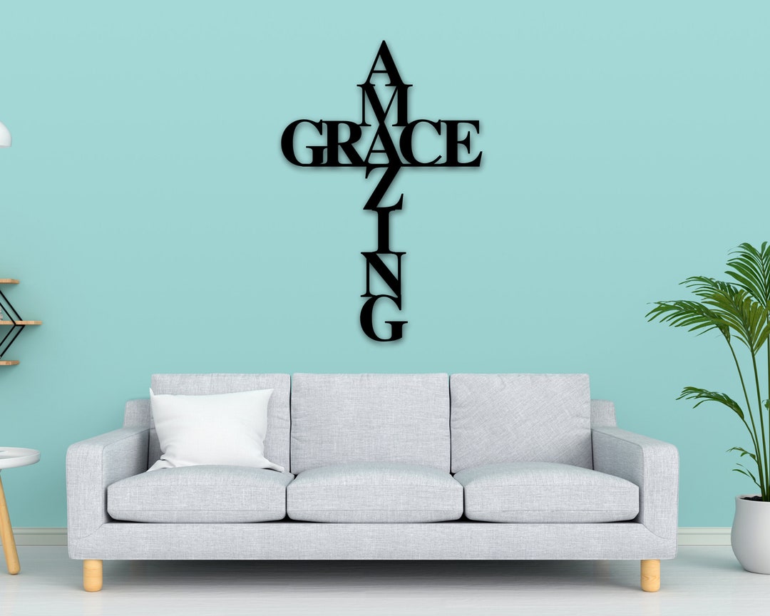 Amazing Grace Metal Sign, Cross, Religious Decor, God Bless, Spiritual ...