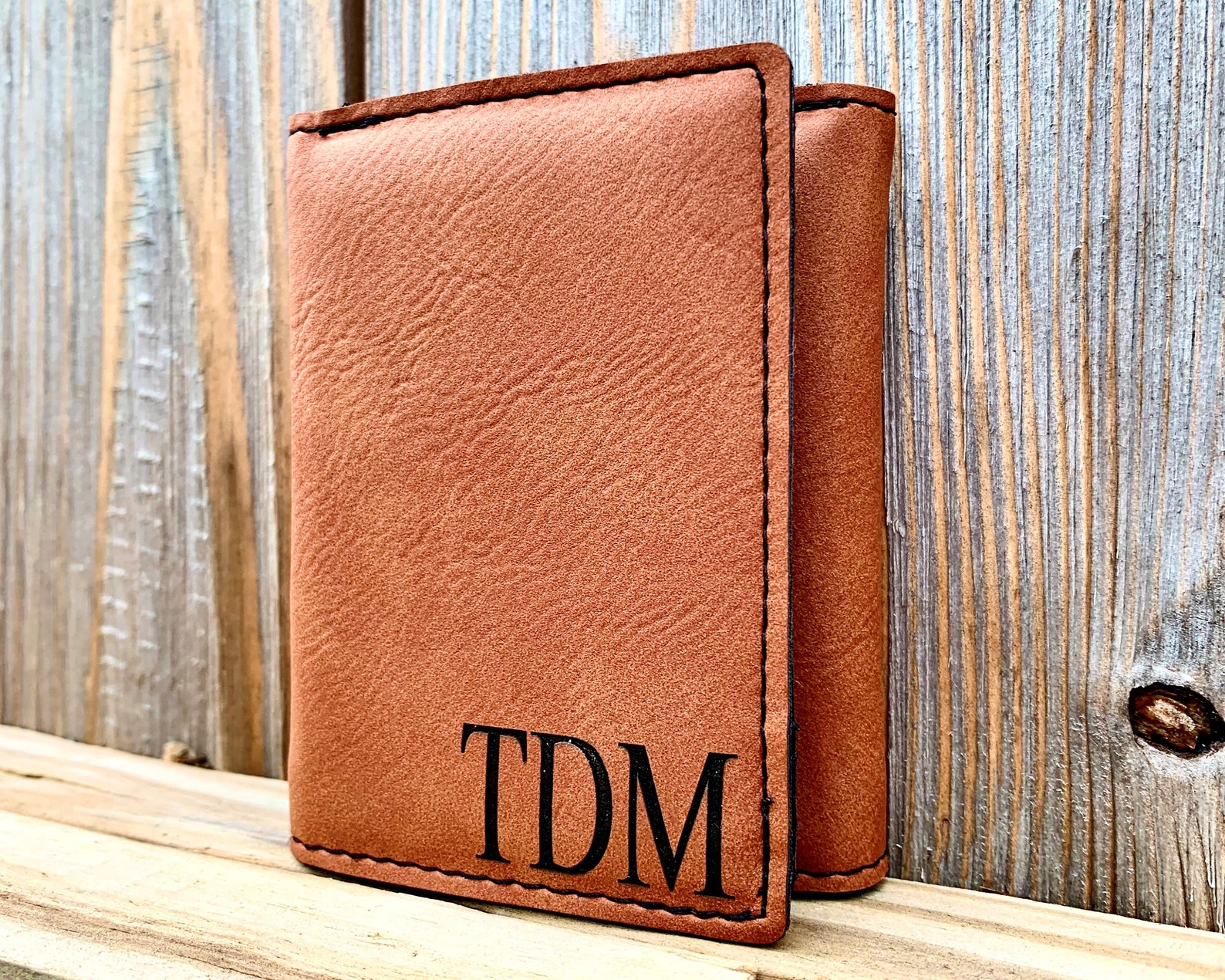 Rustic Tri Fold Mens Leather Wallet Monogrammed With Custom | Etsy