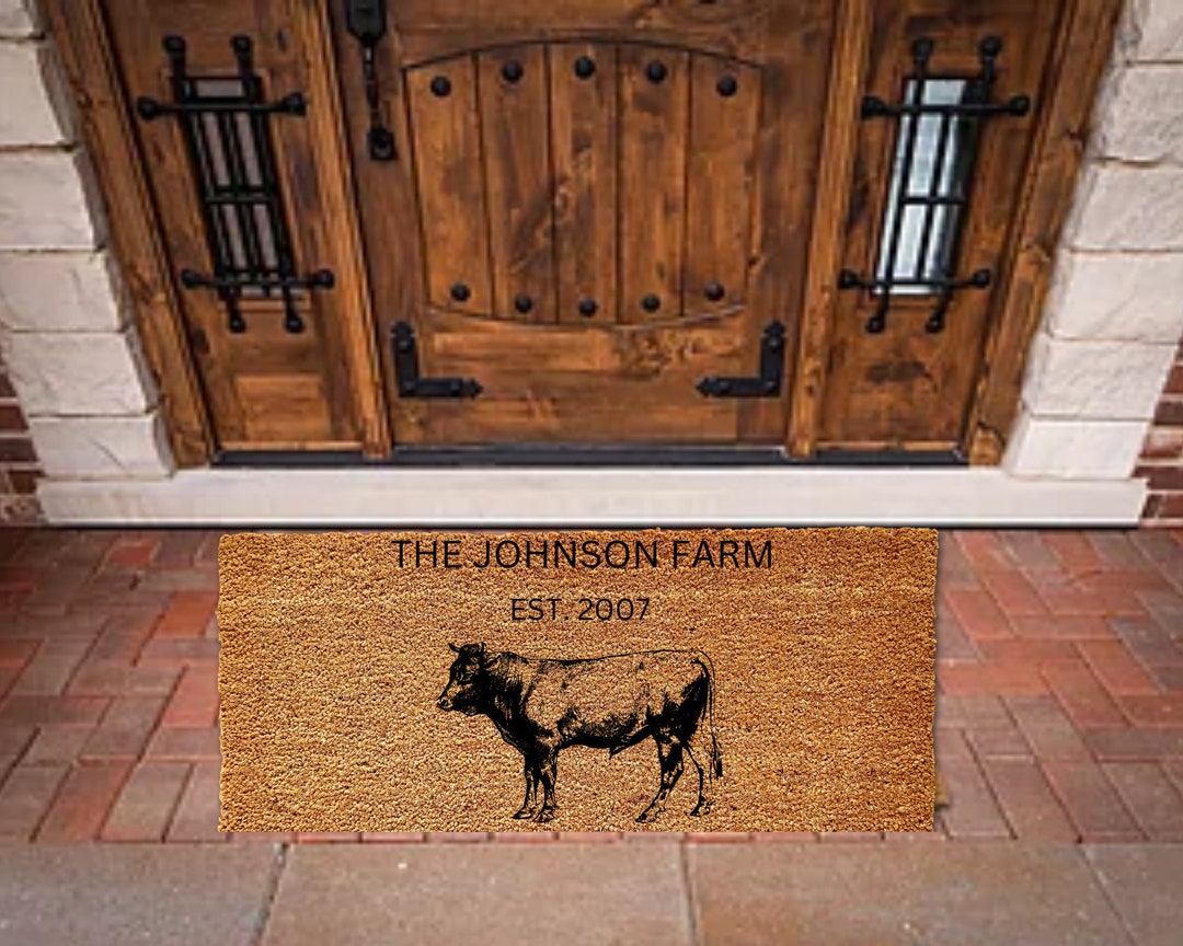 Personalized Custom Name and EST Cow Farm, Cow Steer Farm Doormat ...