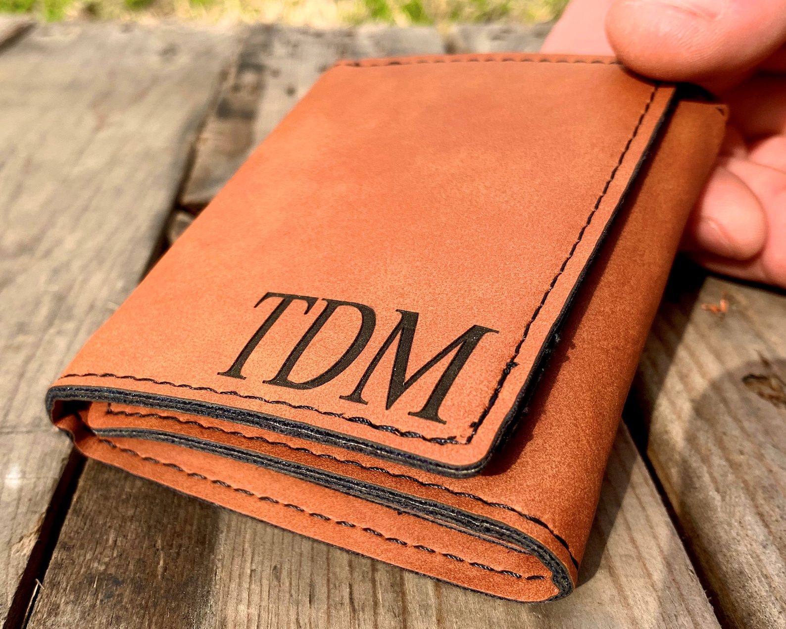 Rustic Tri Fold Mens Leather Wallet Monogrammed With Custom | Etsy