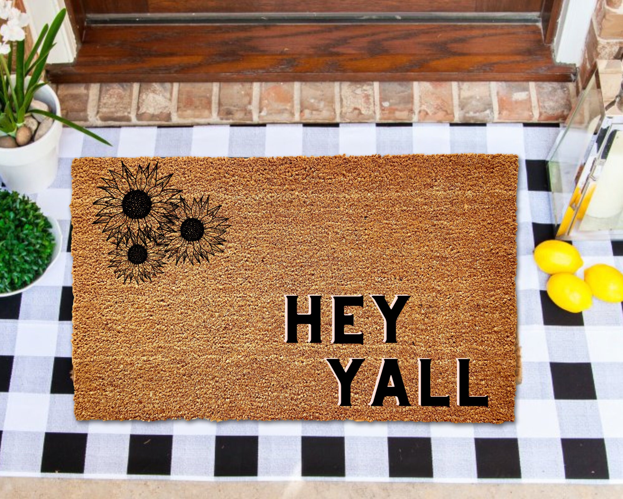 Hey Y'all Doormat Sunflower Front Porch Doormat Spring - Etsy