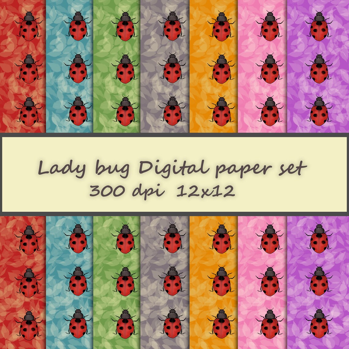 Digital Download lady Bug Digital Paper Set7 Files in | Etsy