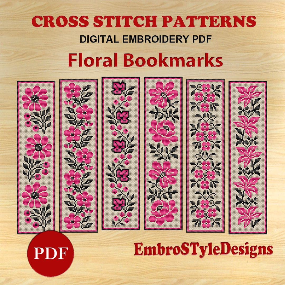 6 Floral Bookmarks Cross Stitch Patterns: Folk Flowers Embroidery (PDF ...