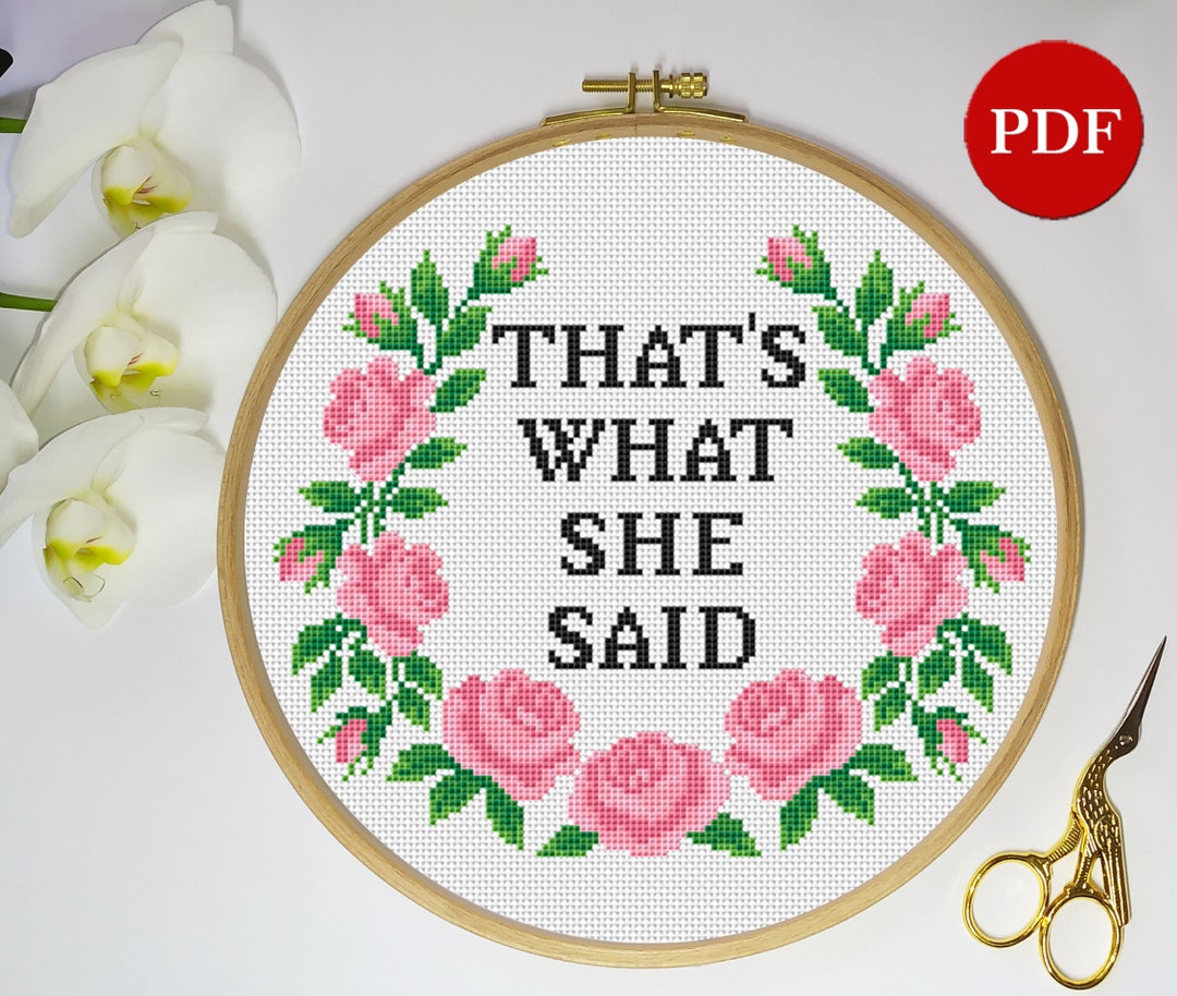 Funny 'that's What She Said' Cross Stitch Pattern: Floral Wreath (PDF ...