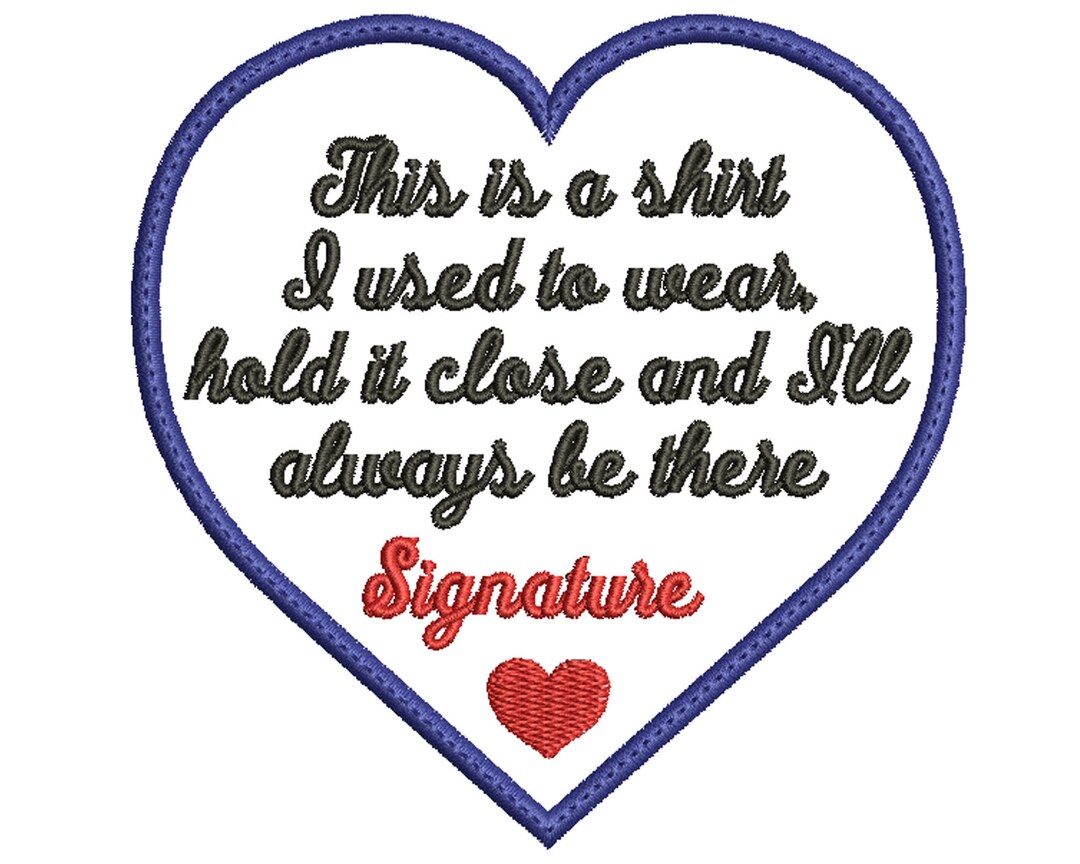 Custom Text Heart Memorial Embroidery Design, Heart Machine Embroidery ...