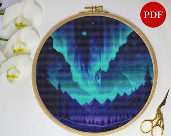 Northern Lights Cross Stitch Pattern: Nature Embroidery (PDF Pattern ...