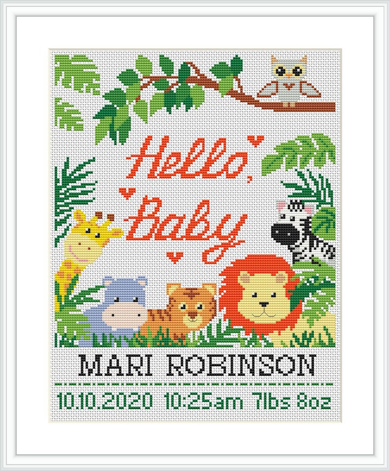 Animals Birth Announcement Counted Cross Stitch Pattern Hello - Etsy