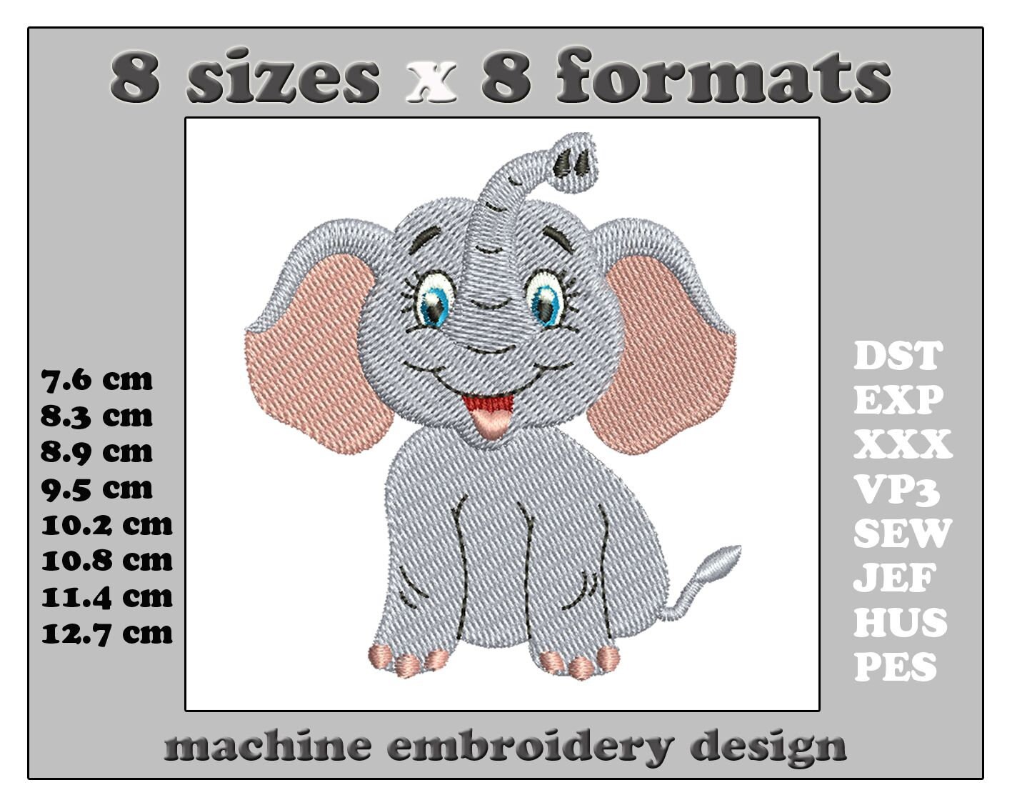 Cute Baby Elephant Machine Embroidery Design, 8 Sizes (digital File) - Etsy