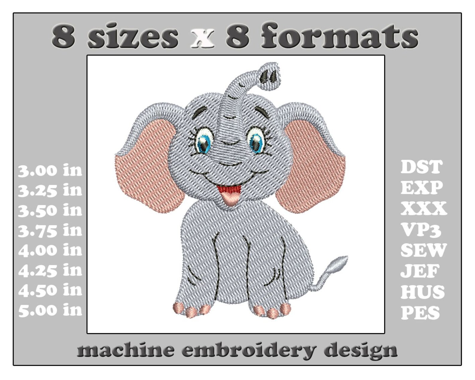 Cute Baby Elephant Machine Embroidery Design, 8 Sizes (digital File) - Etsy