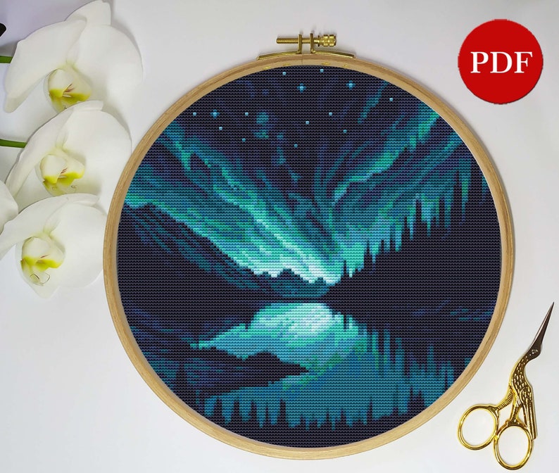 Northern Lights Cross Stitch Pattern: Aurora Landscape (PDF Pattern) - Etsy