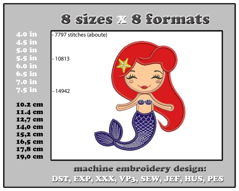 Mermaid Applique Machine Embroidery Design Cute Mermaid - Etsy