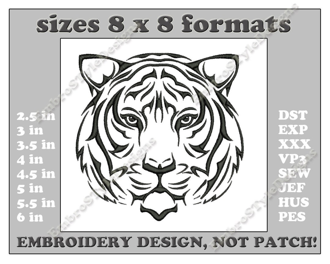 Tiger Face Embroidery Design: Machine Embroidery Files (8 Sizes) - Etsy