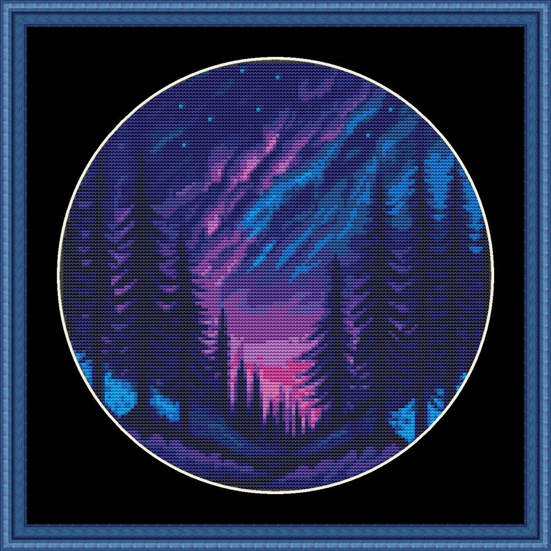 Northern Lights Cross Stitch Pattern: Night Nature Embroidery (PDF ...