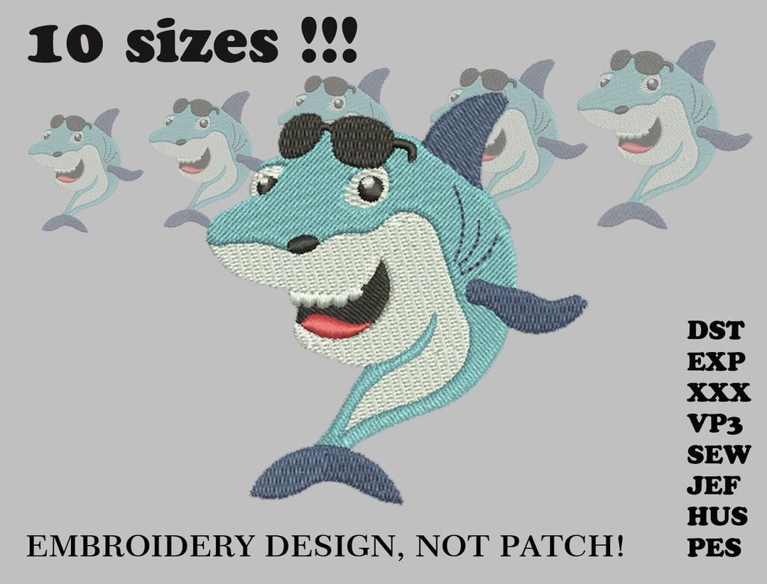 Shark Embroidery Design, Boy Shark Design, Mini Shark Embroidery Design ...