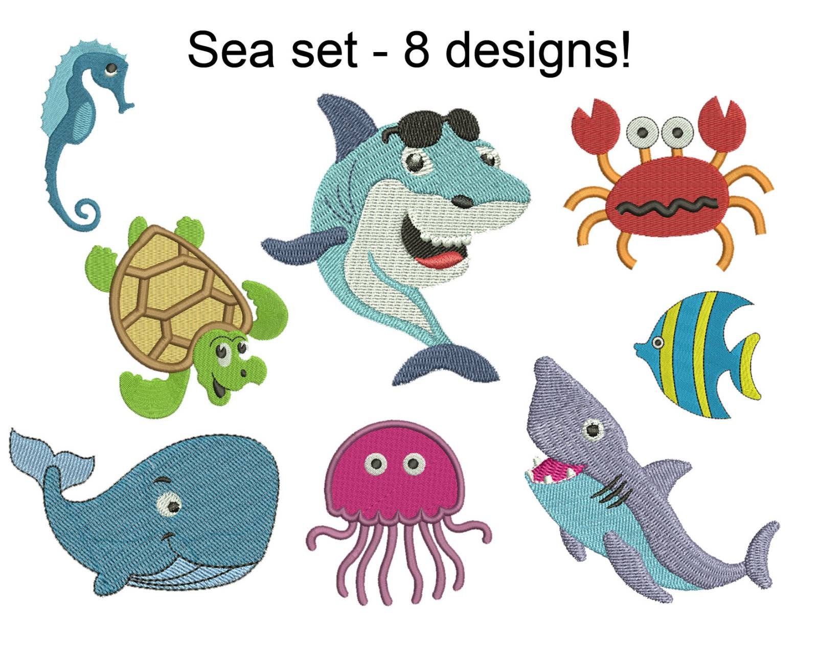 Sea Set Embroidery Designs 8 Embroidery Designs Crab Fish - Etsy Australia