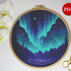 Set of 6 Northern Lights Cross Stitch Pattern: Nature Embroidery (PDF ...