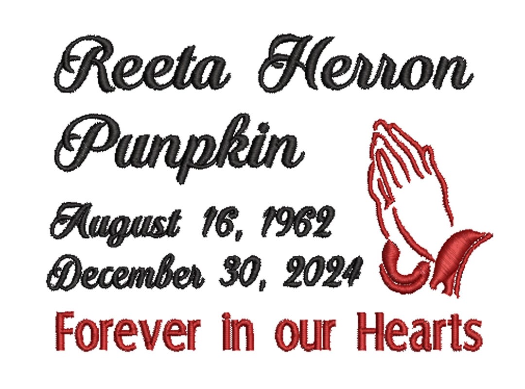 Custom Memorial Embroidery Design, Praying Hands, Forever in Our Hearts ...