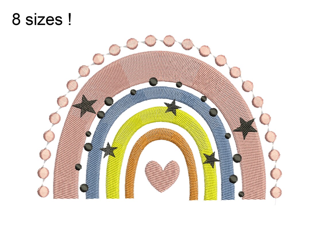 Boho Rainbow Embroidery Design, Modern Rainbow Stars Machine Embroidery ...