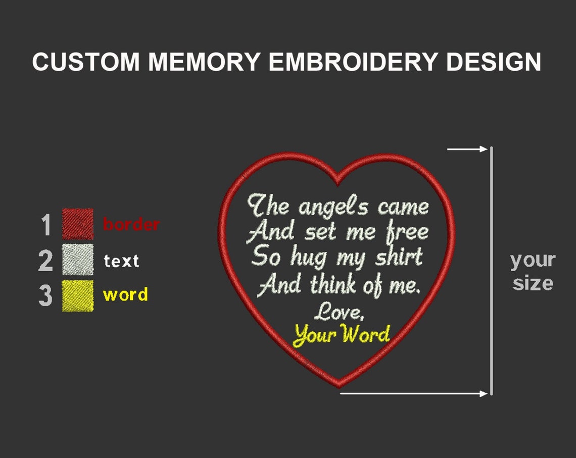 Custom Heart Memorial Embroidery Design: Angels Memory (digital File ...