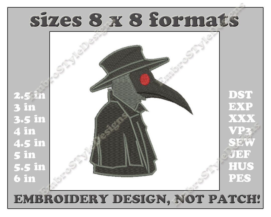 Plague Doctor Machine Embroidery Design: 8 Sizes (digital File) - Etsy