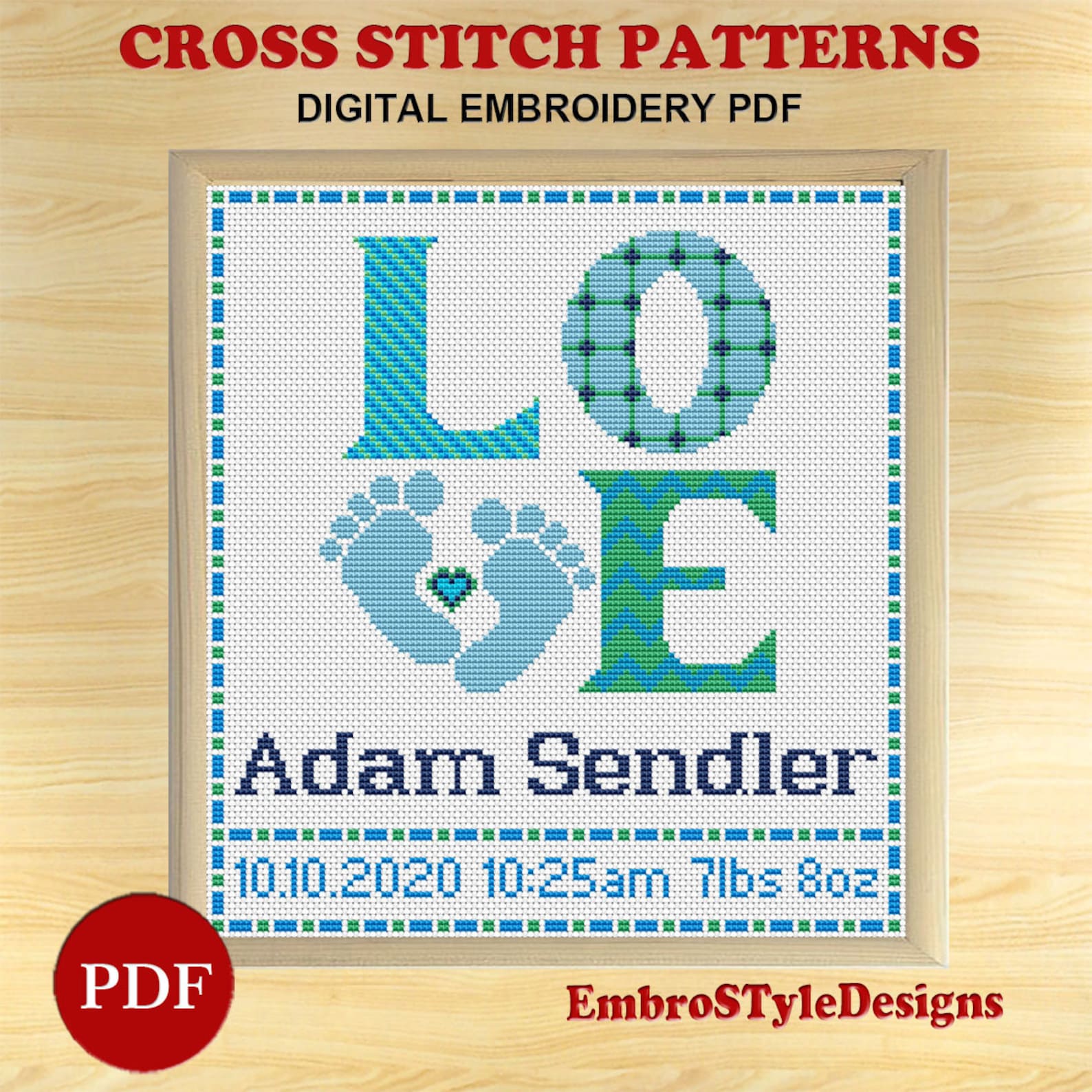 Love Birth Announcement Counted Cross Stitch Pattern Love - Etsy