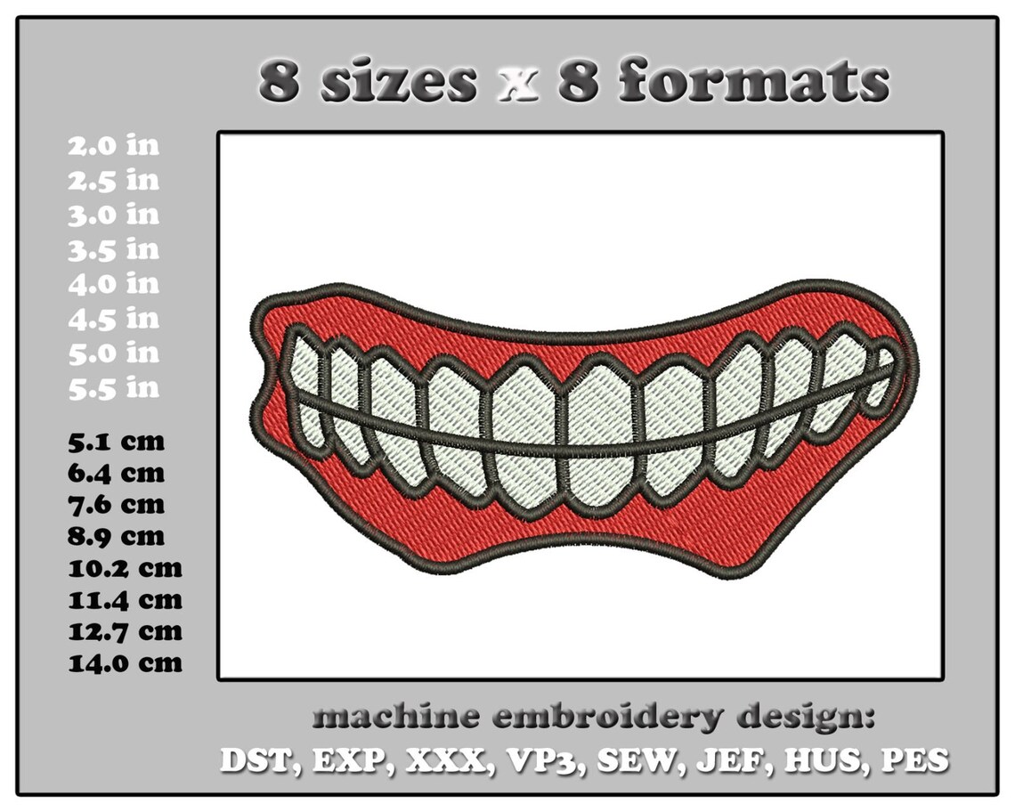 Mouth Embroidery Design Mouth With Teeth Machine Embroidery | Etsy
