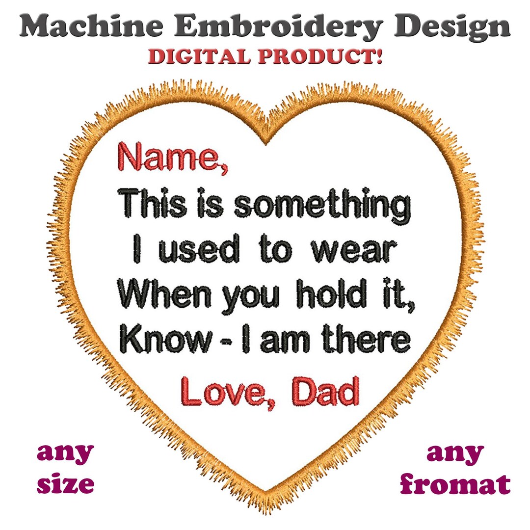 Custom Heart Memorial Embroidery Design, Poem, Memory Square Design ...