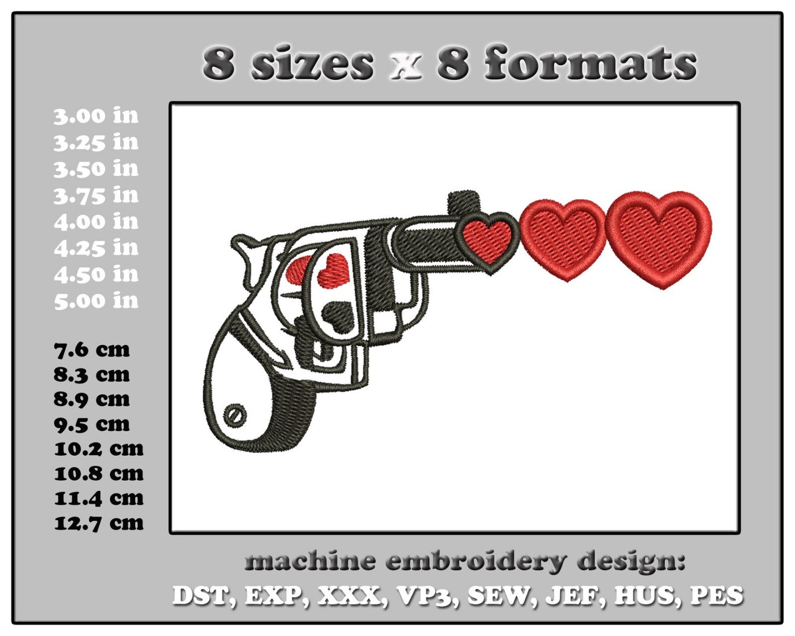 Gun Embroidery Design Love Gun Machine Embroidery Designs - Etsy