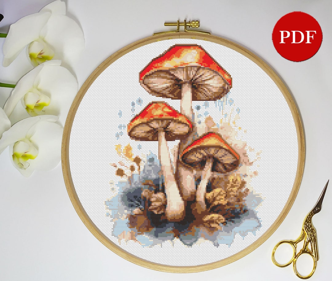 Woodland Mushrooms Cross Stitch Pattern, Mushrooms Watercolor Cross ...