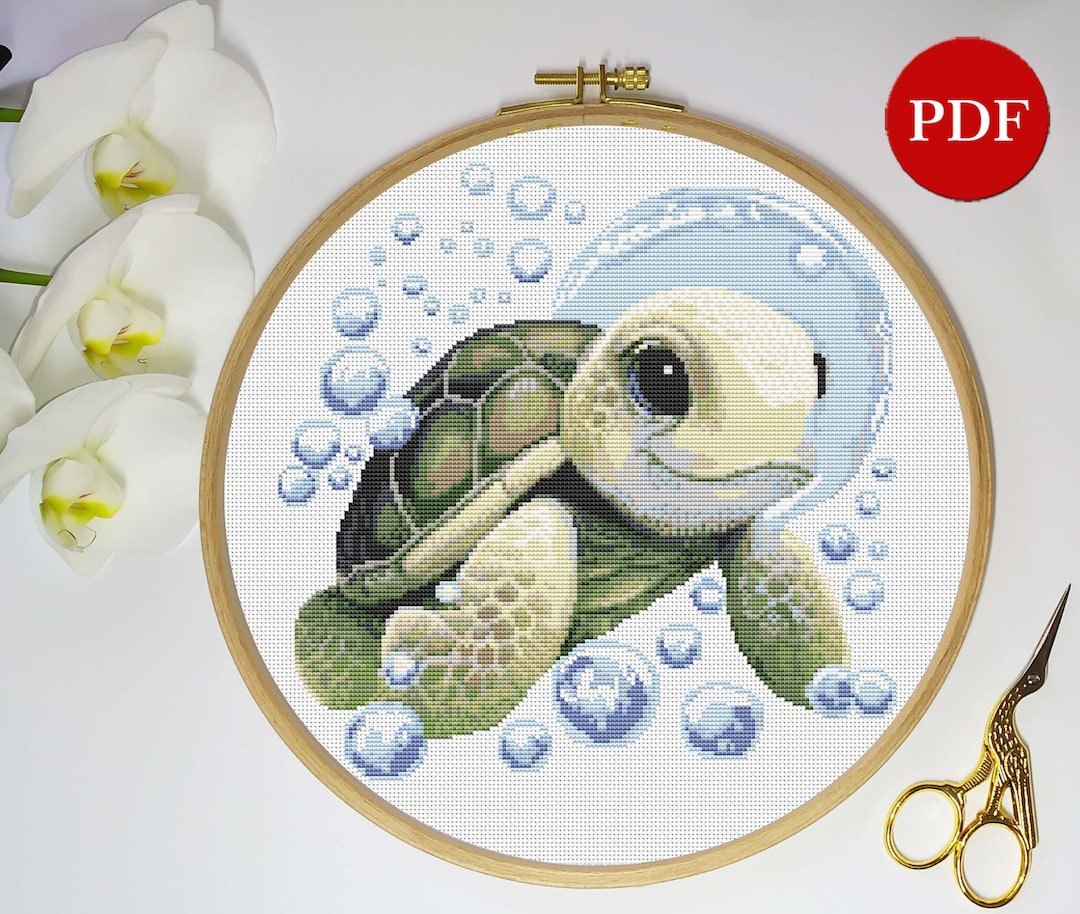 Sea Turtle Cross Stitch Pattern, Baby Sea Turtle Watercolor Stitching ...