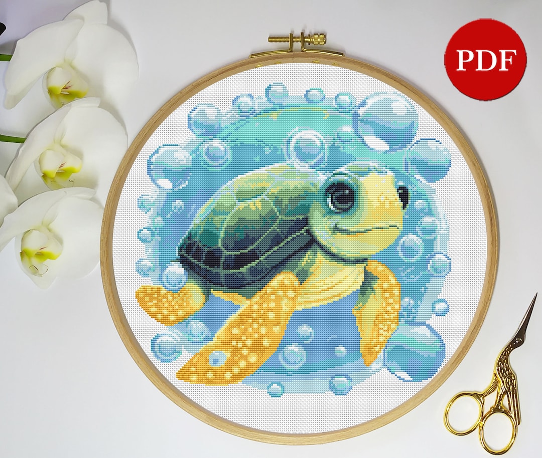 Baby Sea Turtle Cross Stitch Pattern, Sea Turtle Watercolor Stitching ...