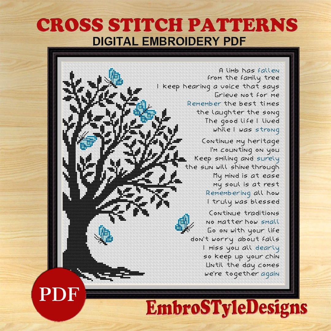A Limb Has Fallen Cross Stitch Pattern, Memory Pattern, Family Tree ...