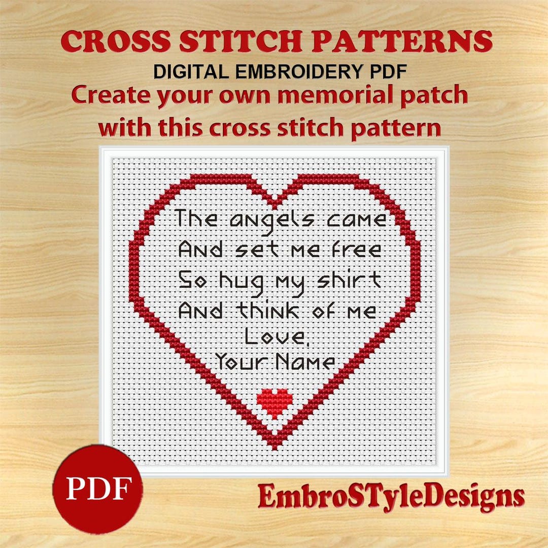Custom Memorial Cross Stitch Pattern, Heart & Quote (PDF Pattern) - Etsy