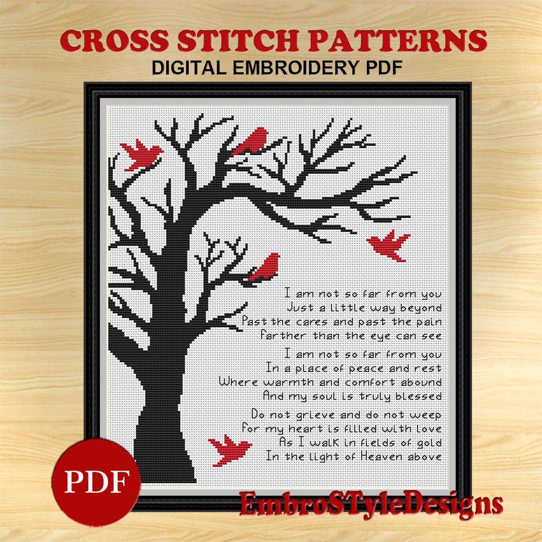 I Am Not so Far, Cardinal Family Tree Cross Stitch Pattern: Memorial ...
