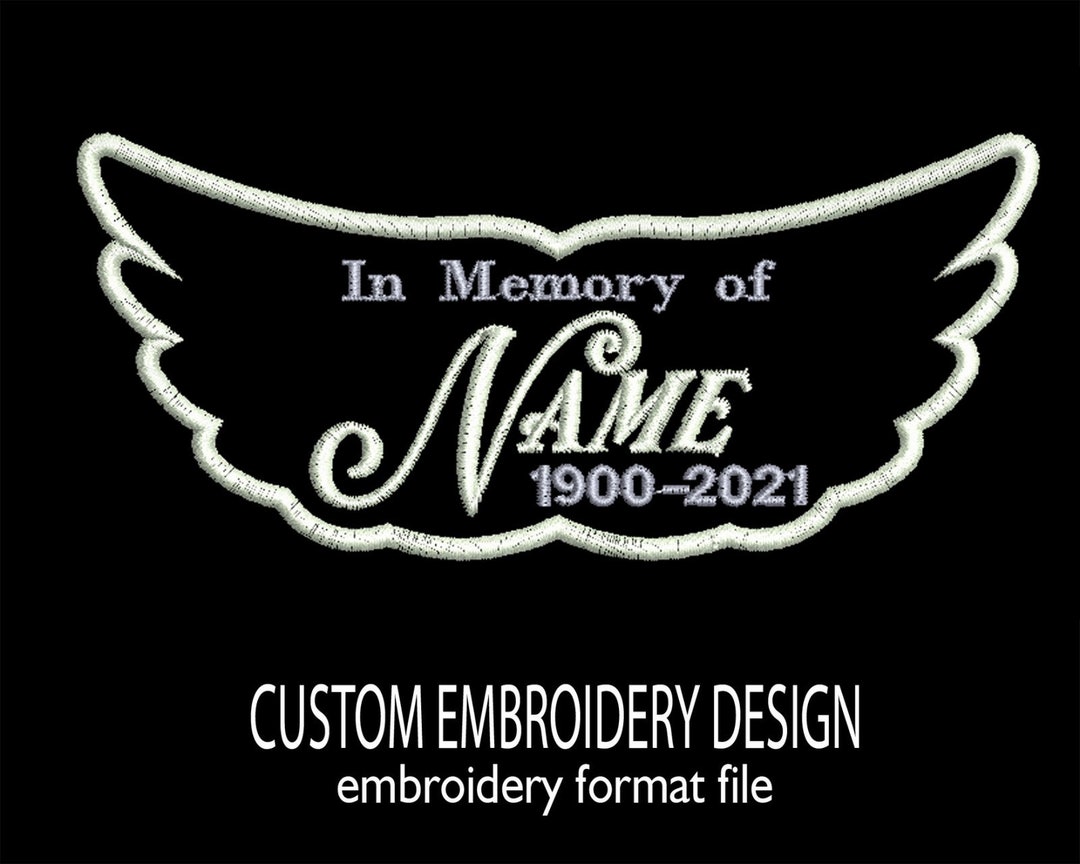 Custom Memorial Embroidery Design, Wings Memory Machine Embroidery ...