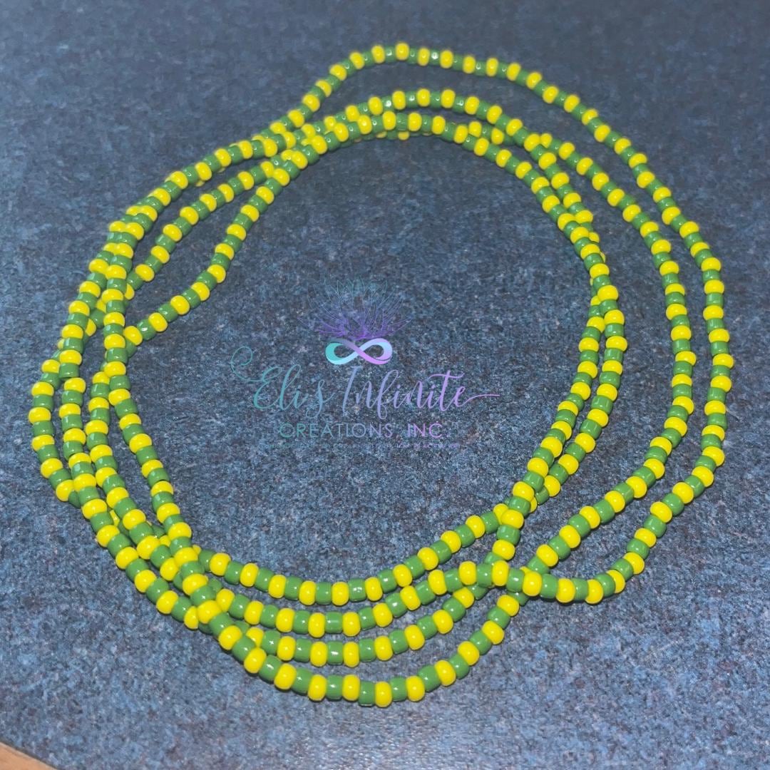 Orula Eleke Necklace - Medium Green & Yellow Seed Beads Repeated ...