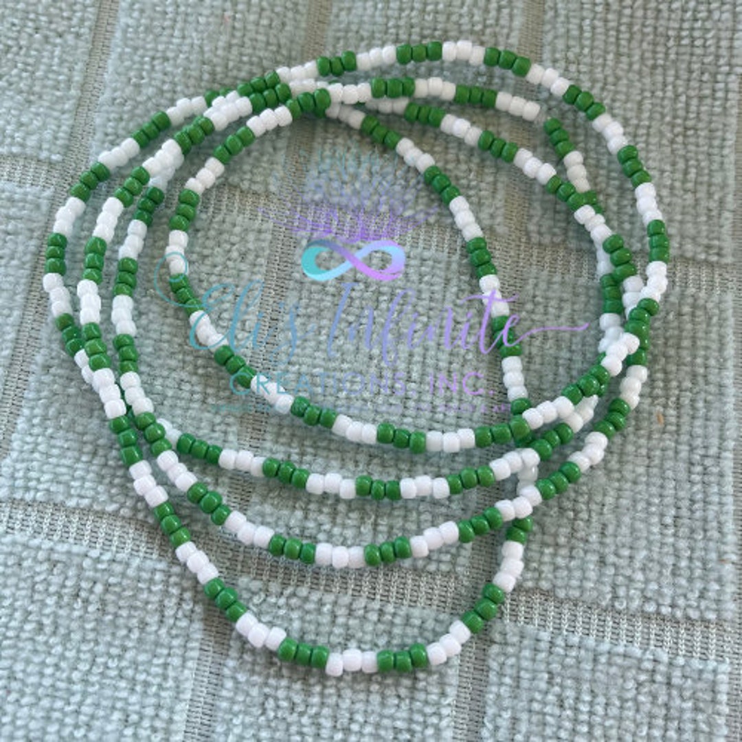 Eleke De Obatala Alaguema De Cuentas Medianas Blanco Y Verde Solido ...