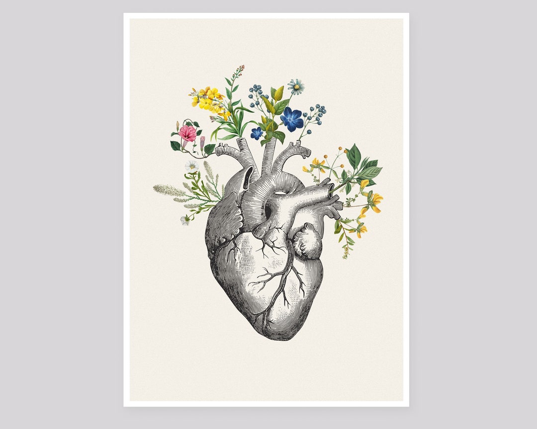 Retro Collage Poster, Anatomical Heart Art, Botanical Illustration ...