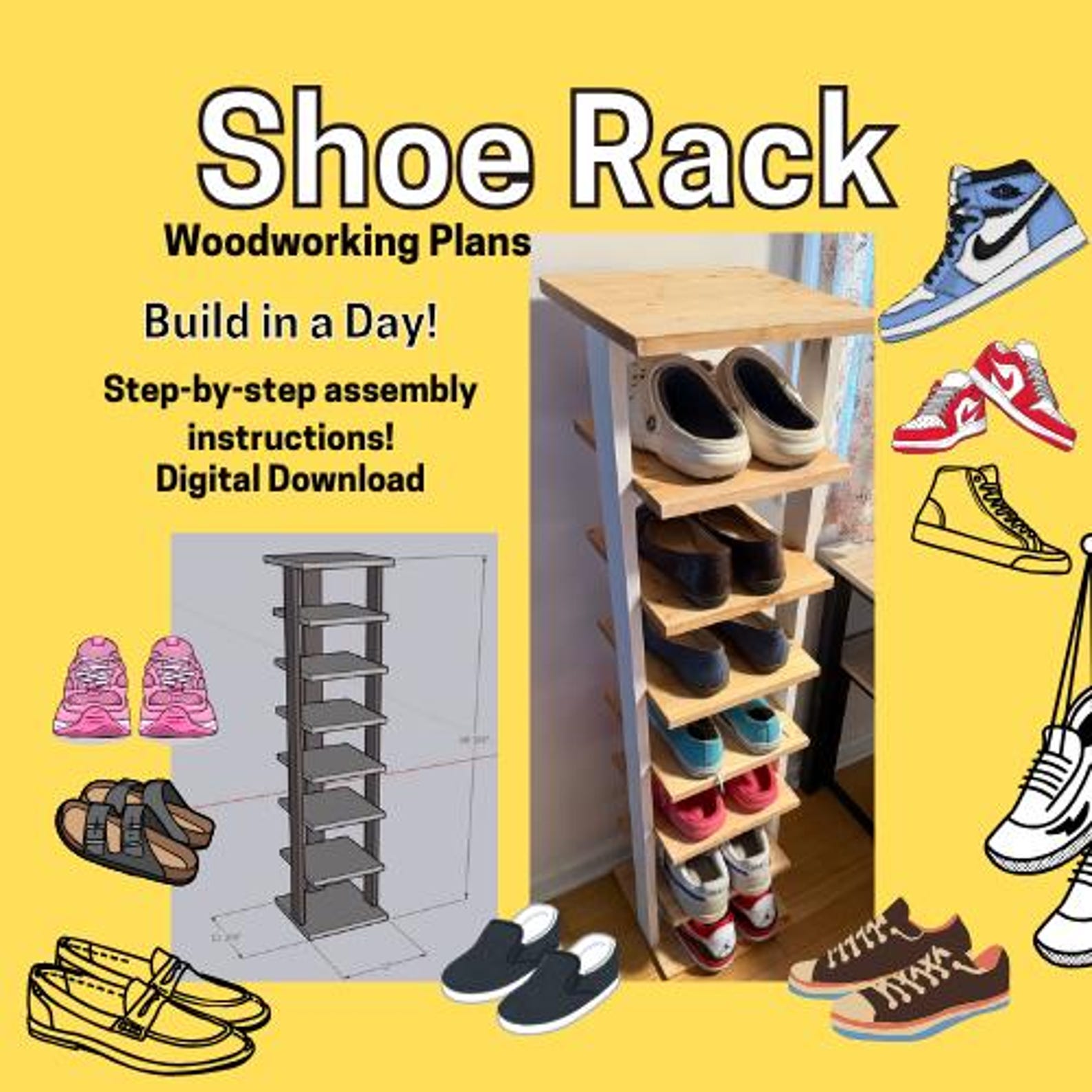 Shoe Rack Woodworking Plans | Small Shoe Rack | DIY Plans - Etsy