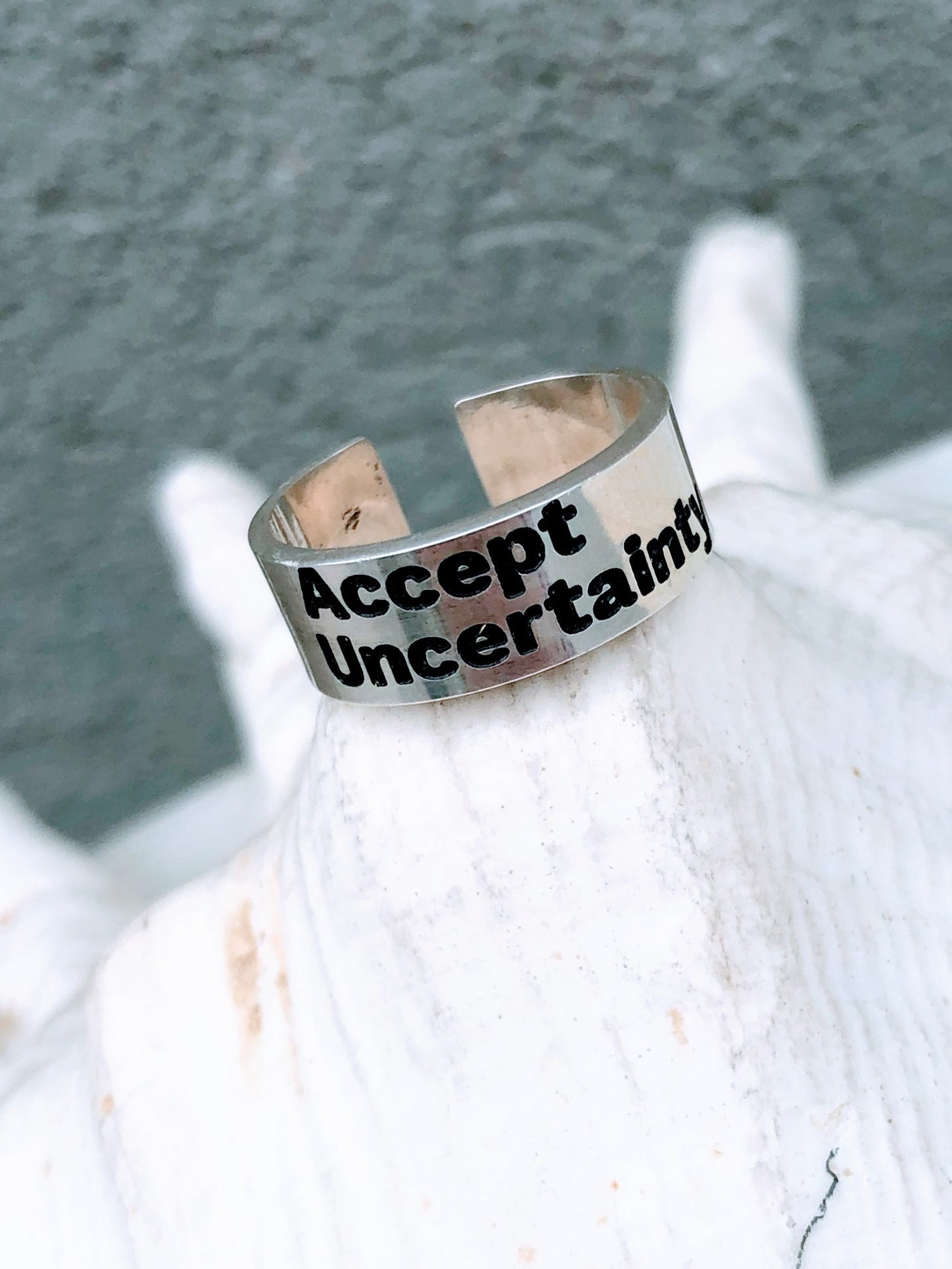 Awareness Silver Ring Accept Uncertainty Dainty Ring for Men or Women ...